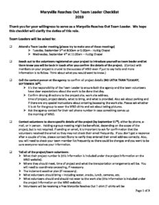 Team Leader Checklist 2019 - Maryville Reaches Out